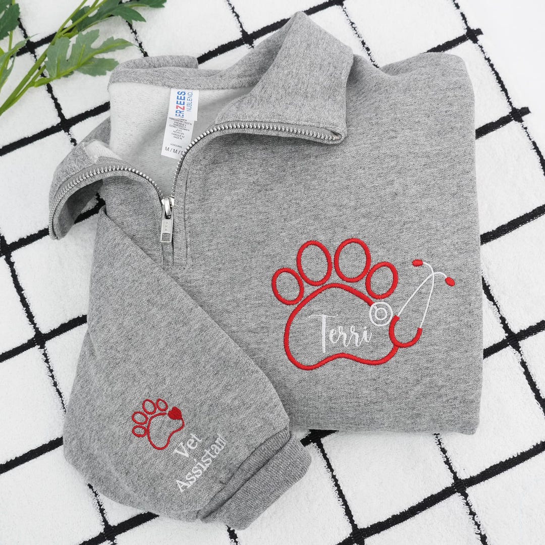 Embroidered Personalized Paw Stethoscope Sweatshirt Quarter Zip | Vet ...