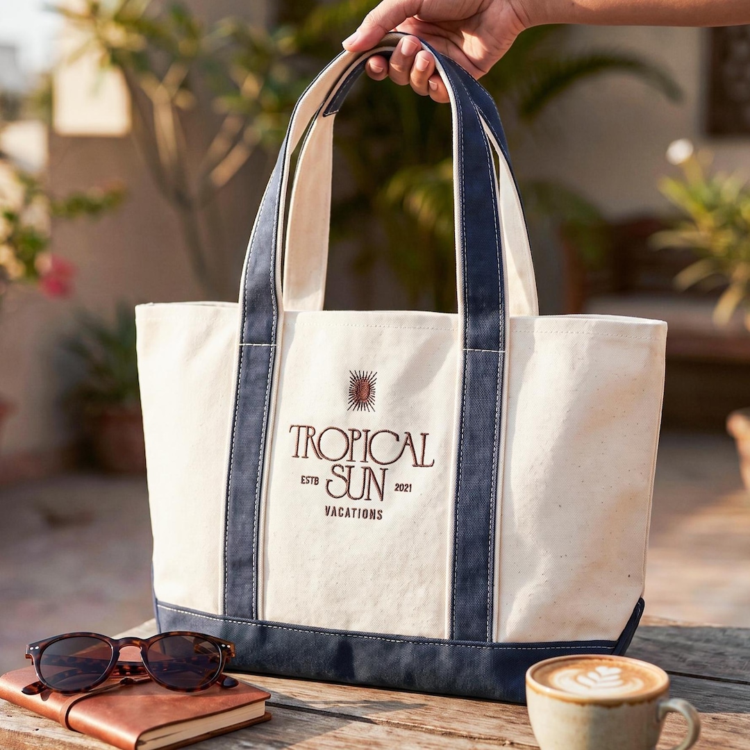 Custom Embroidered Canvas Tote Bag, Company Logo, Personalized Text - Etsy