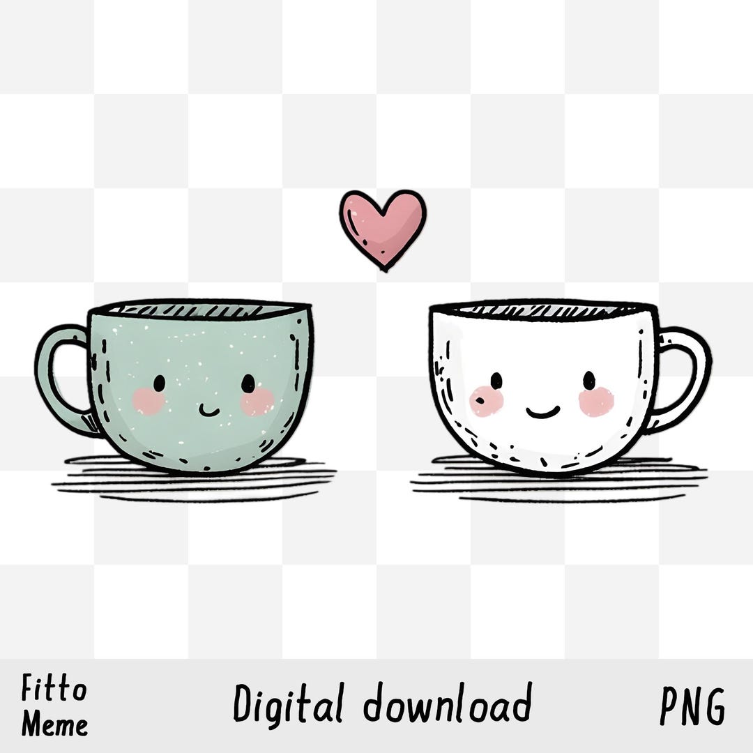 Cute Coffee Love Clipart PNG | Adorable Smiling Mugs With Heart Digital ...