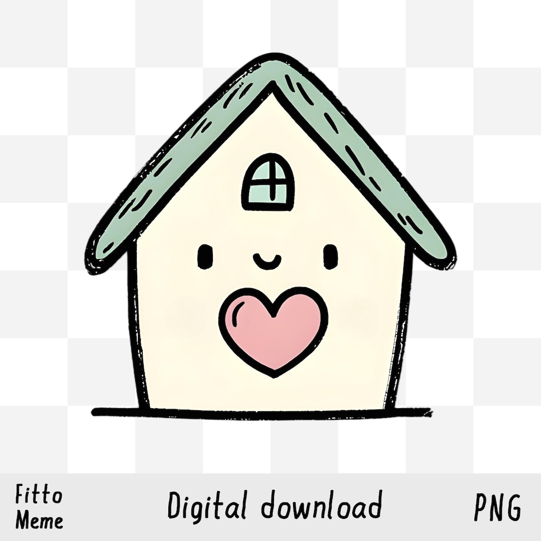 Cute Happy House Clipart Design | Whimsical Heart Home Digital Download ...