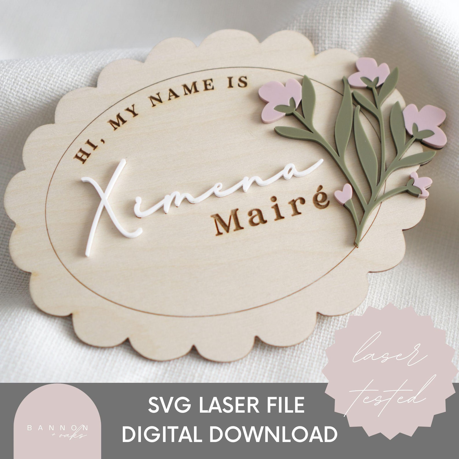 Baby Announcement Name Sign SVG, Flower Baby Announcement SVG, Flower ...