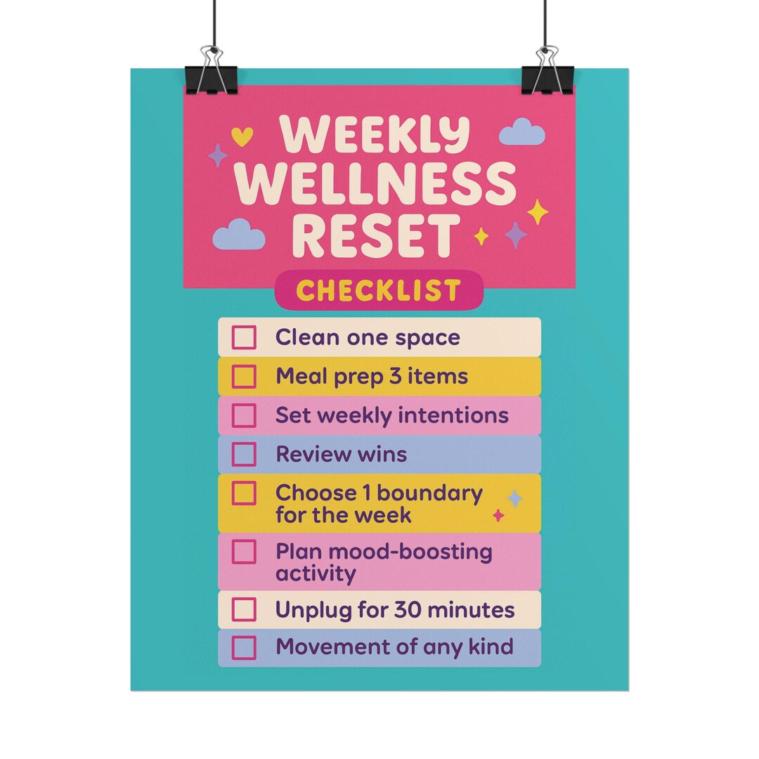Weekly Wellness Reset Checklist in Rolled Posters - Etsy