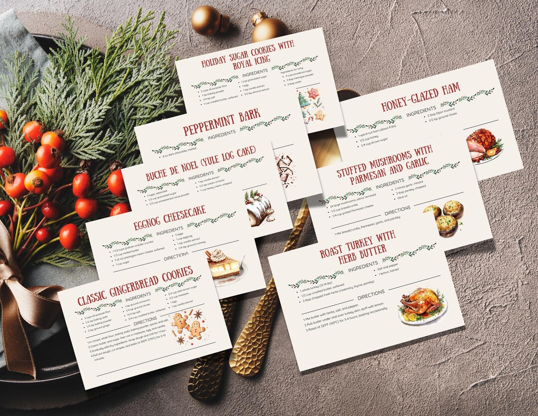 Printable Holiday Recipe Cards Christmas Recipe Card Set Festive ...
