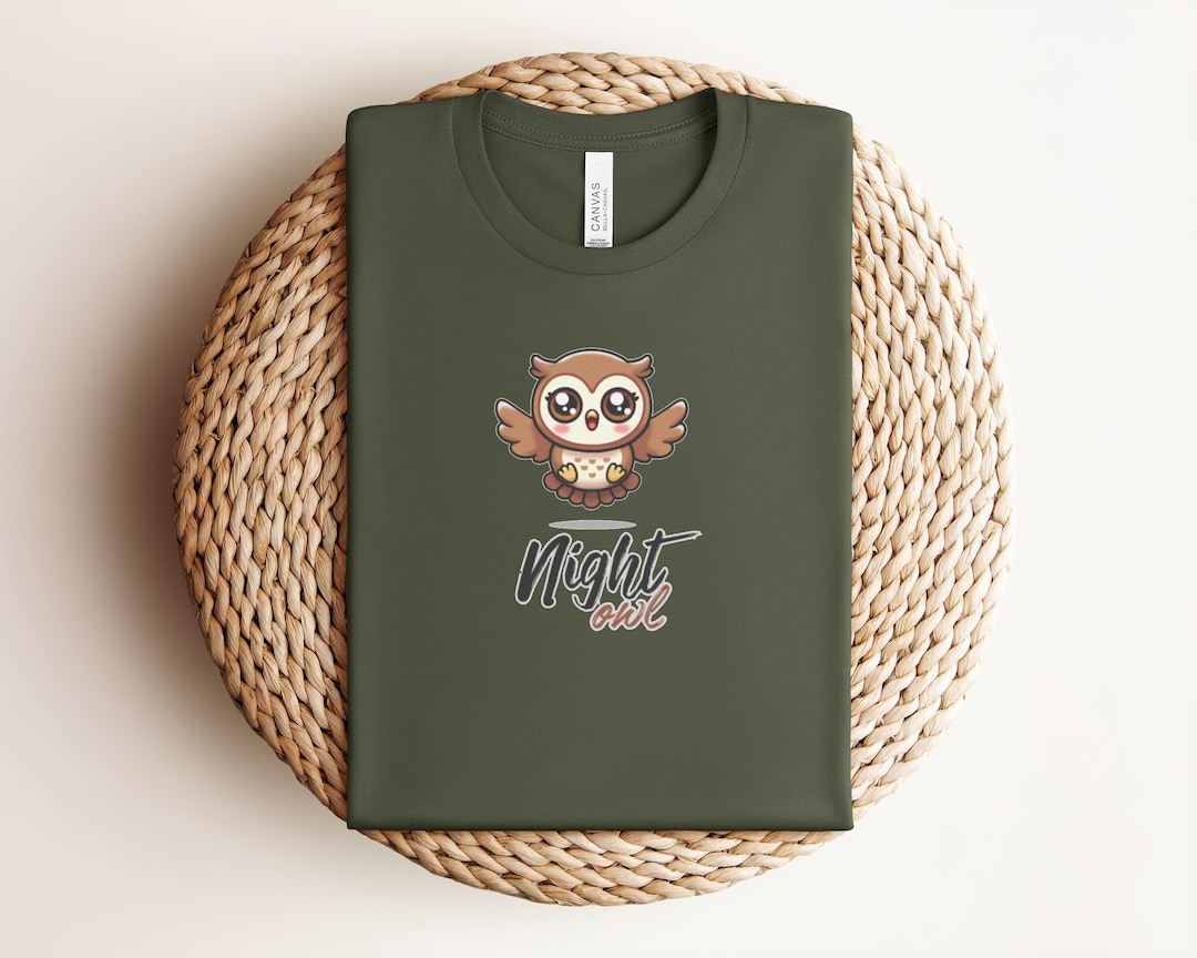 Night Owl T-shirt, Cute Chibi Owl Design, Unisex Graphic Tee, Perfect ...