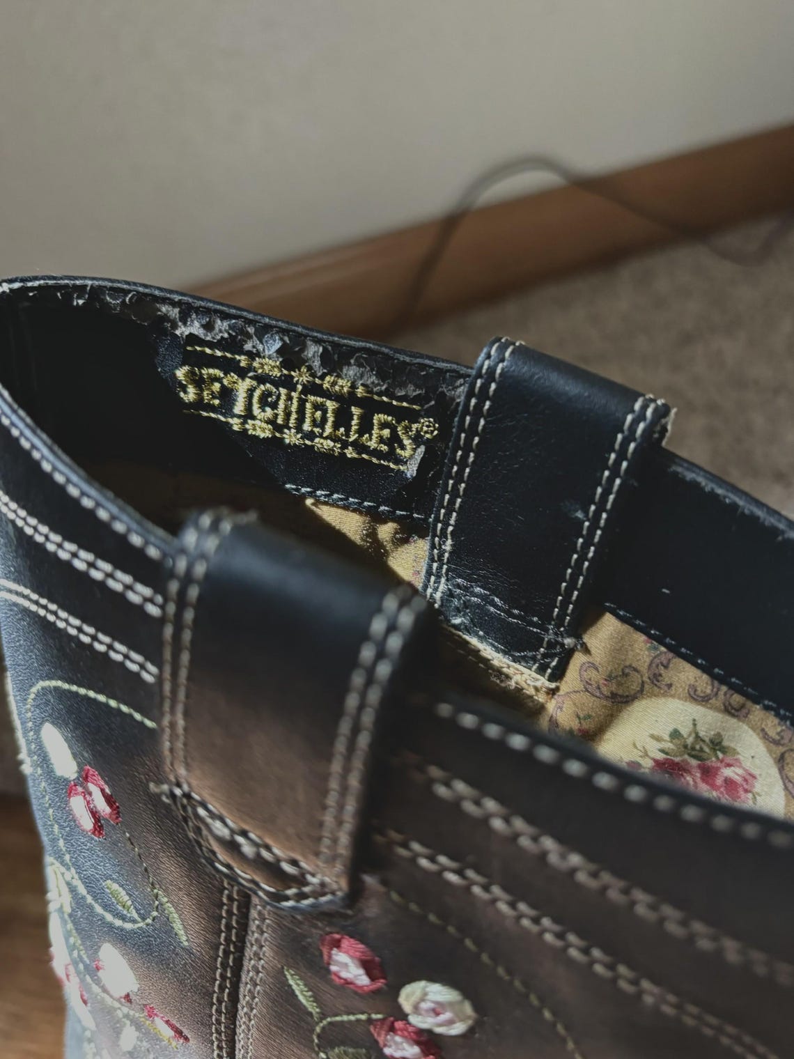 Seychelles Black Leather Cowgirl Cowboy Boots Floral Embroidered ...