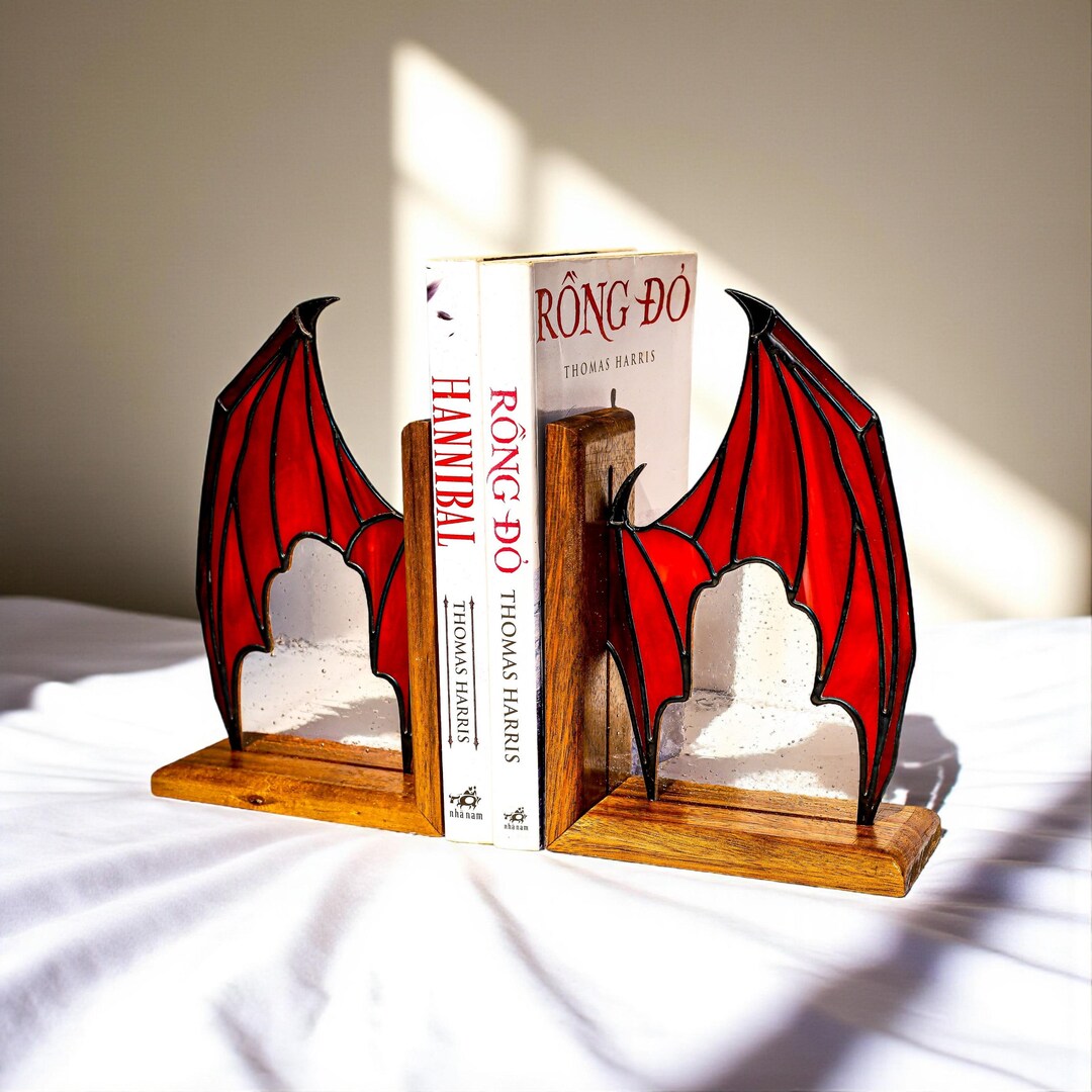 Dragon Wing Bookends, Handcrafted Stained Glass Fantasy Decor - Etsy