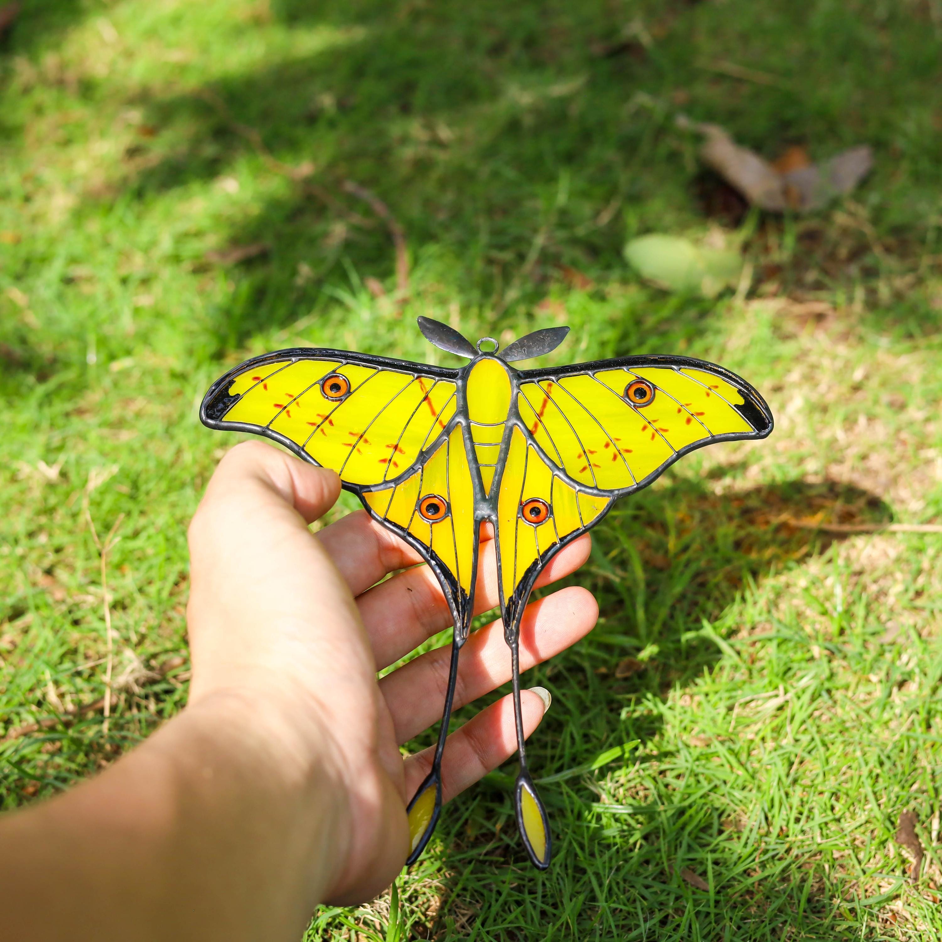 Stained Glass Comet Moth Suncatcher | Butterfly Window Decor | Unique ...
