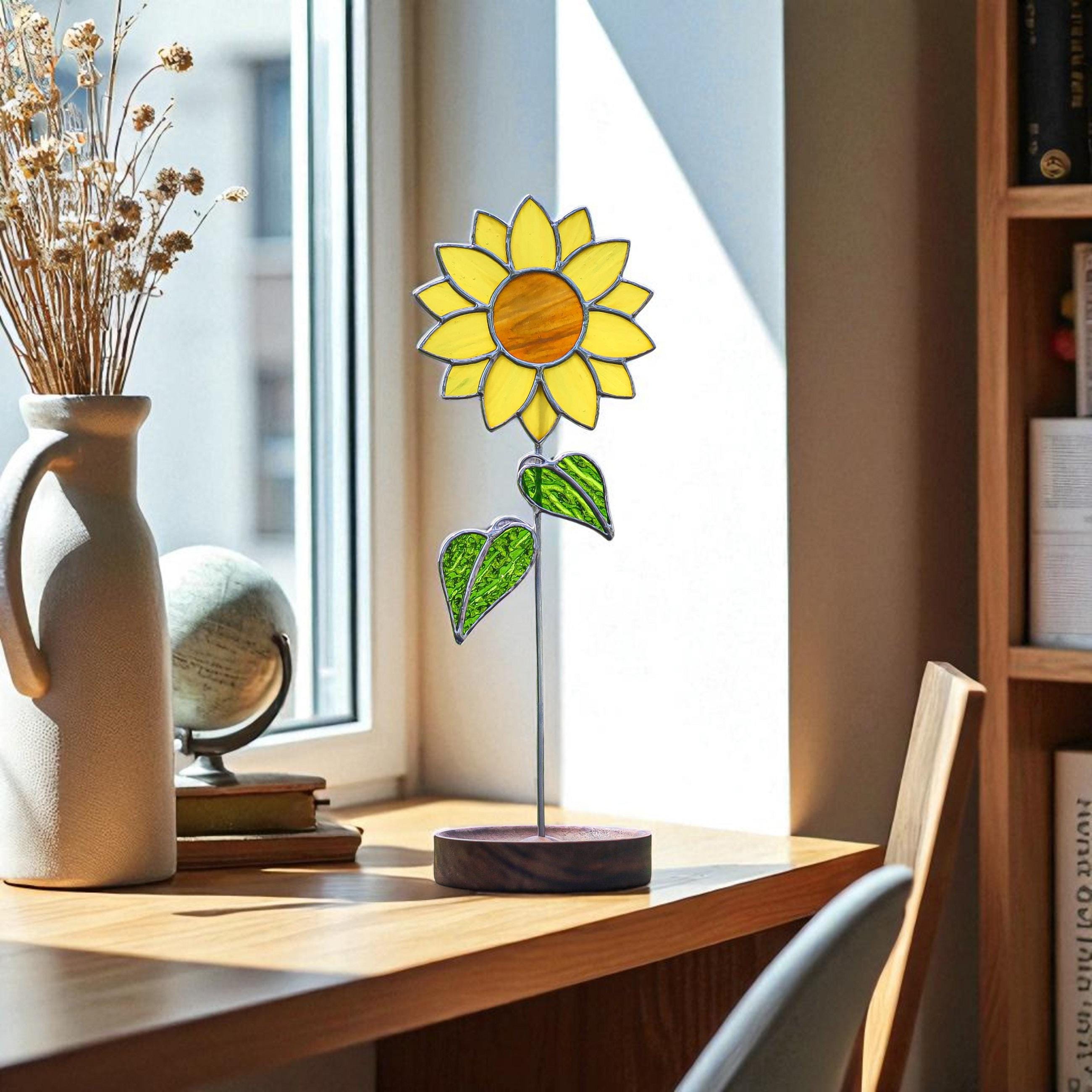 Stained Glass Sunflower Suncatcher: Handmade Floral Table Decor - Etsy