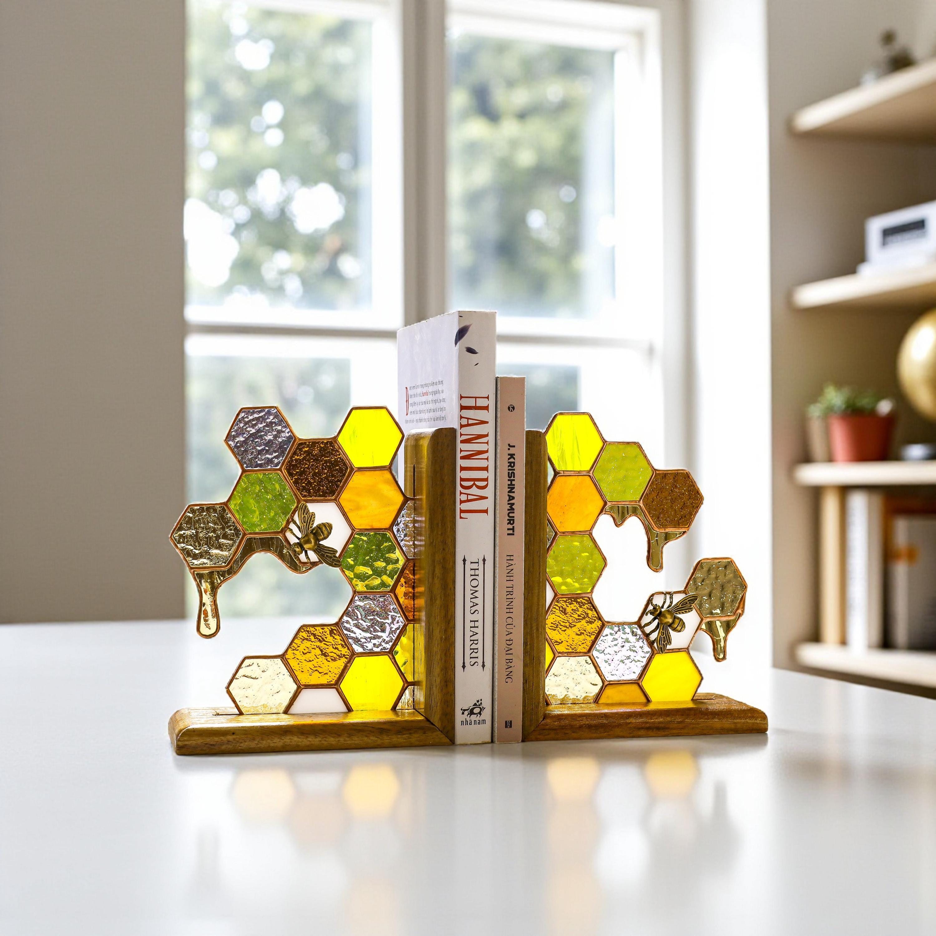 Stained Glass Beehive Bookends - Unique Gifts for Book Lovers & Bee ...