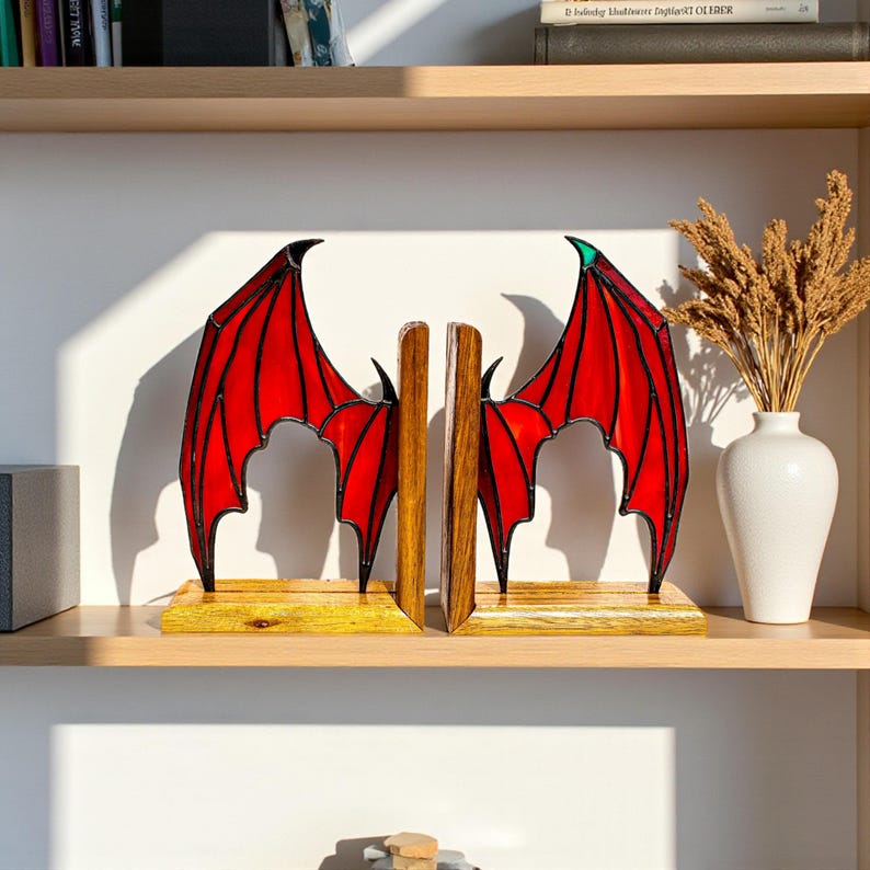 Dragon Wing Bookends, Handcrafted Stained Glass Fantasy Decor - Etsy