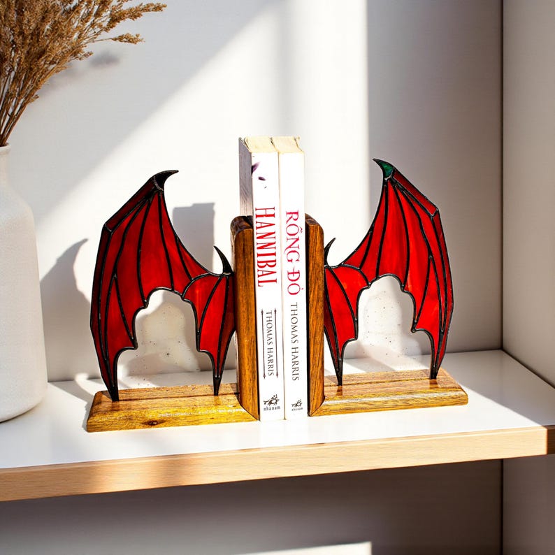 Dragon Wing Bookends, Handcrafted Stained Glass Fantasy Decor - Etsy