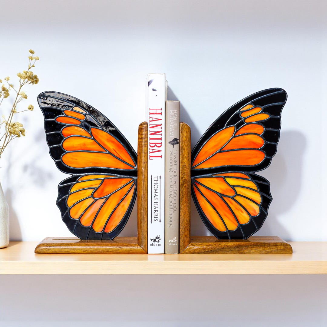 Monarch Butterfly Stained Glass Bookends – Unique Christmas Gift for Book Lover - Etsy