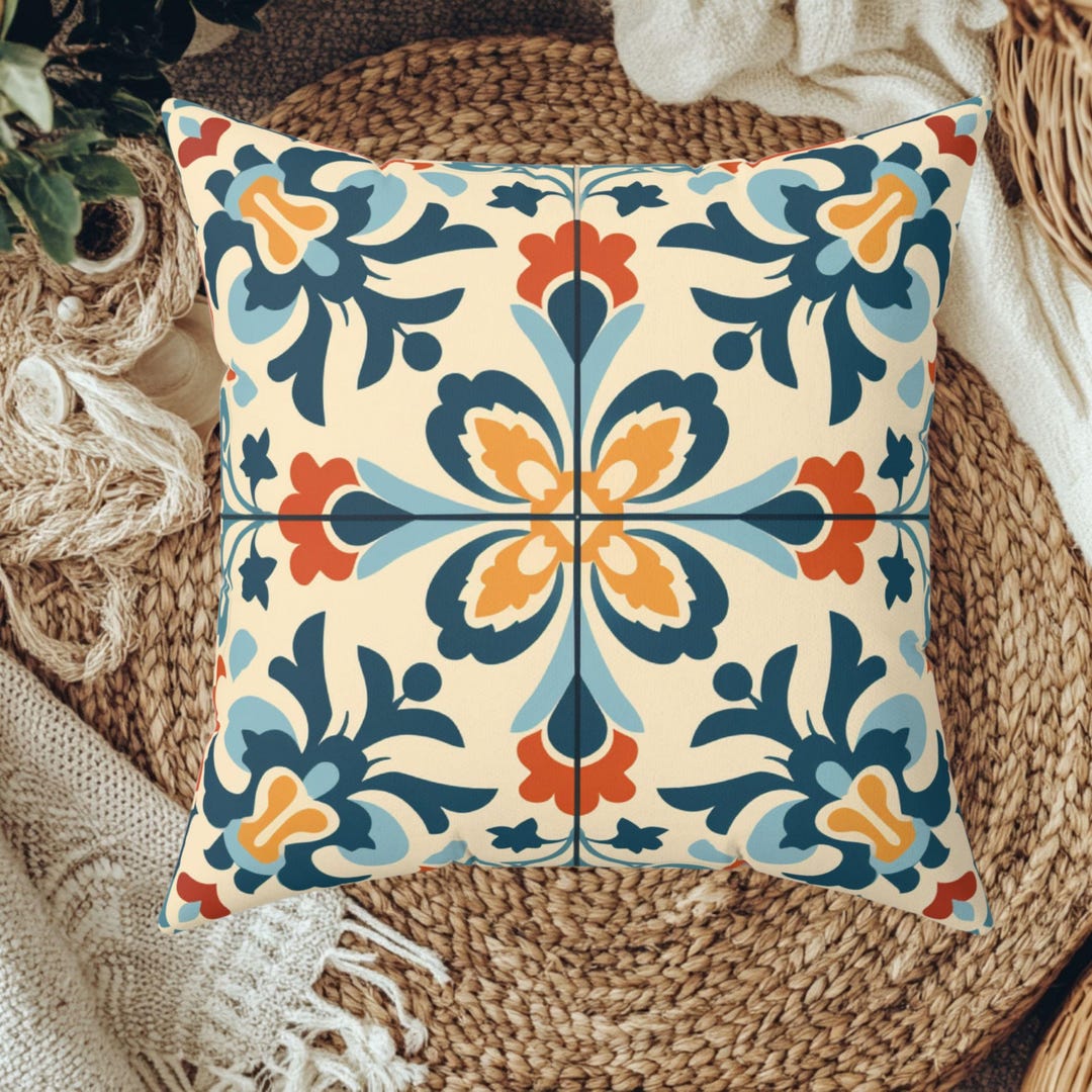 Mediterranean Throw Pillow - Spanish Tile Pattern - Indoor Pillow ...