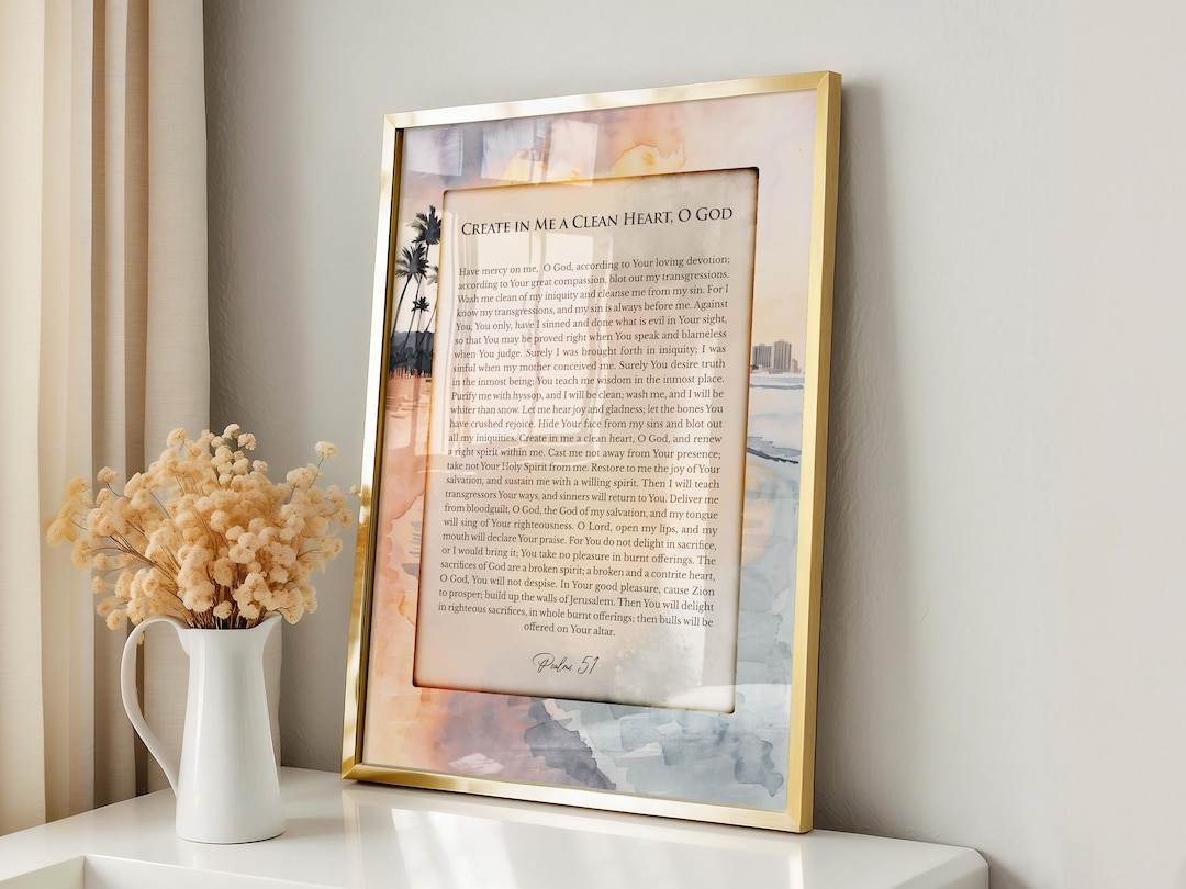 Psalms 51 Print, Christian Wall Art, Scripture Hanging, Bible Verse ...