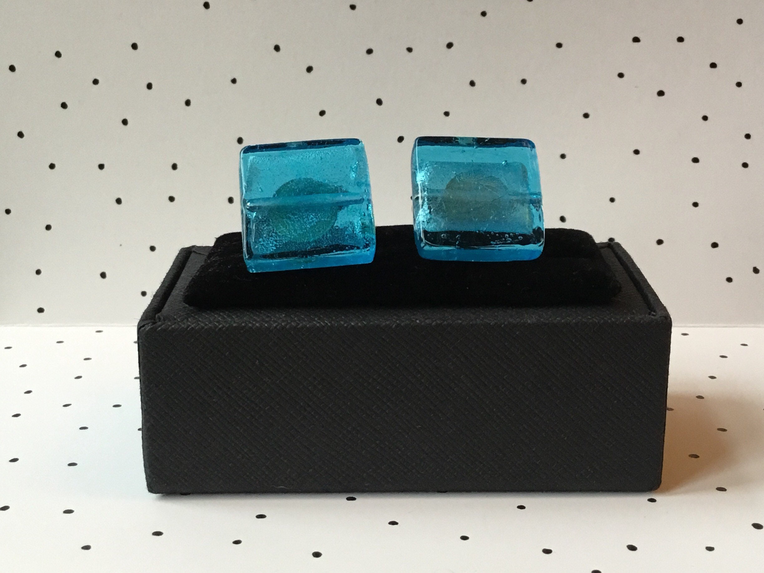 Murano Glass Cufflinks, Large Blue Handmade Glass Cuff Links, Square ...