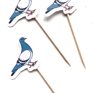 12 Pigeon Cake Toppers, Pigeon Cake Decorations, Nature Food Sticks ...