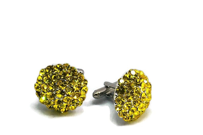 Yellow Crystal Cufflinks Handmade Bright Large Chunky Bling - Etsy