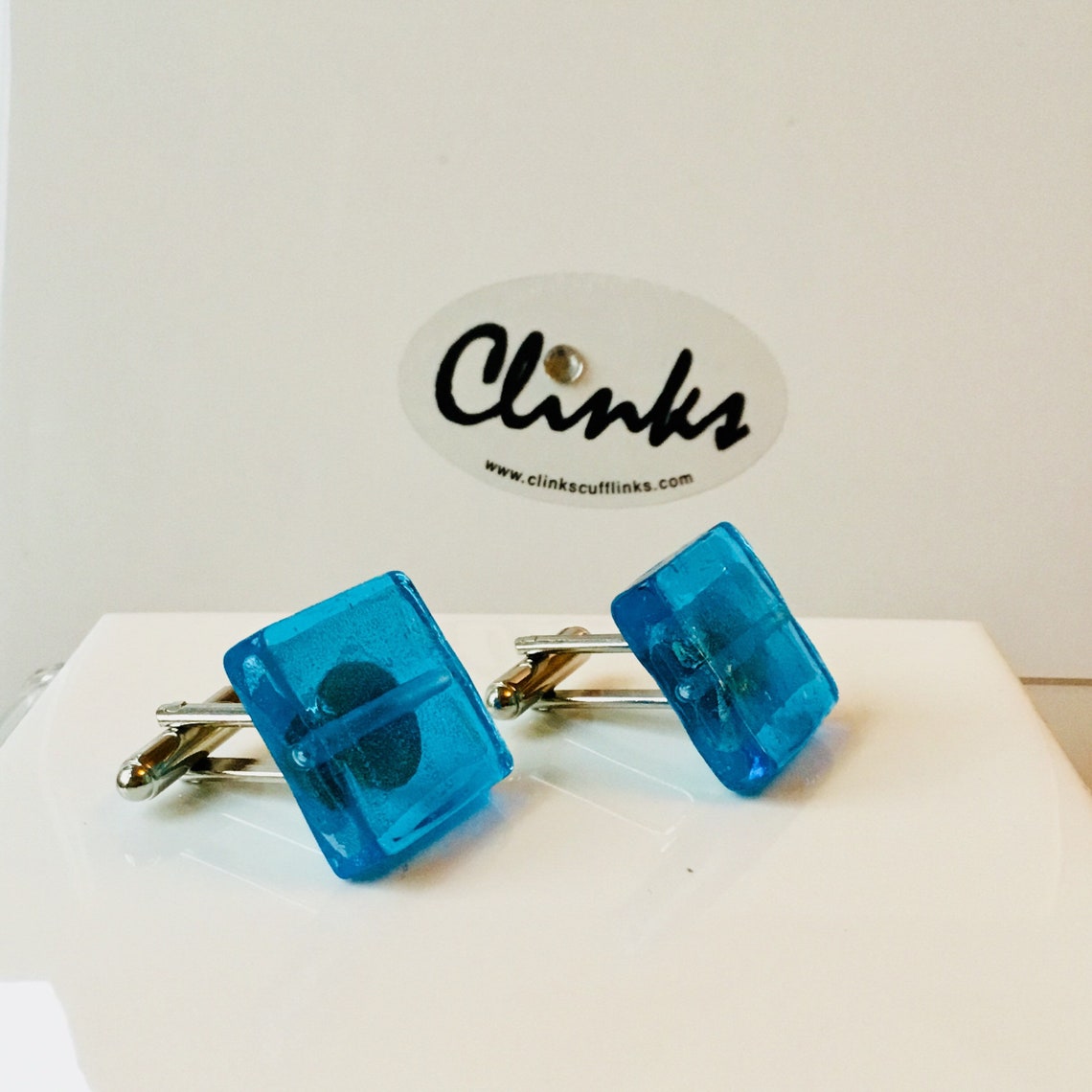 Murano Glass Cufflinks Large Blue Handmade Glass Cuff Links | Etsy UK