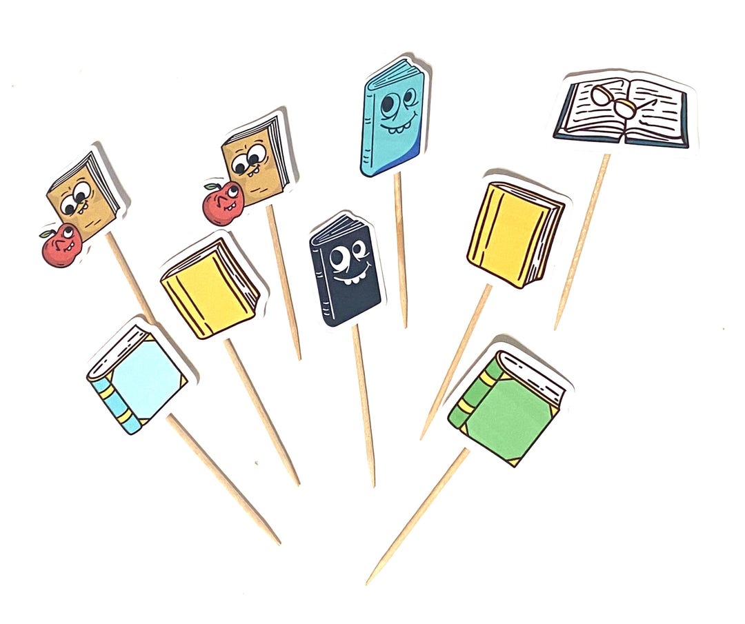 Mixed Book Cake Topper Decorations, I Love Reading, Library World Book ...