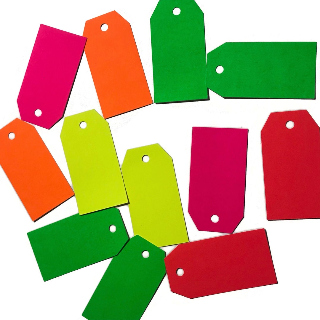 Neon Gift Tags, Bright Fluorescent Labels, 12 Neon Mixed Colour Gift ...