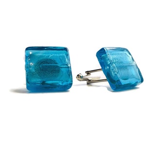 Murano Glass Cufflinks, Large Blue Handmade Glass Cuff Links, Square ...