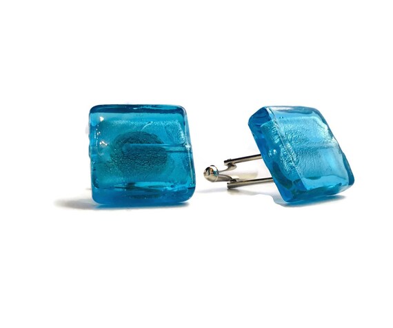 Murano Glass Cufflinks Large Blue Handmade Glass Cuff Links | Etsy UK