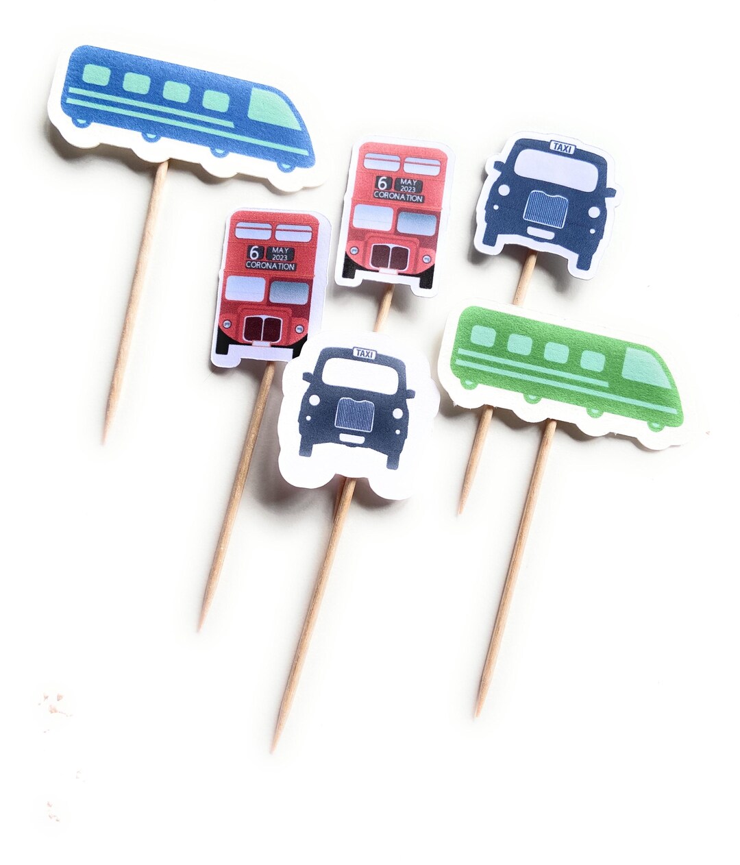 12 Transport Cake Toppers, Bus Decorations, Taxi Food Picks, Transport ...