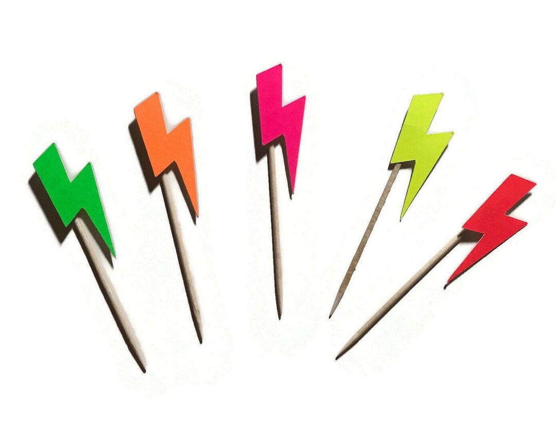 Lightning Bolt Cake Topper, 10 Fluorescent Superhero Cupcake Picks ...