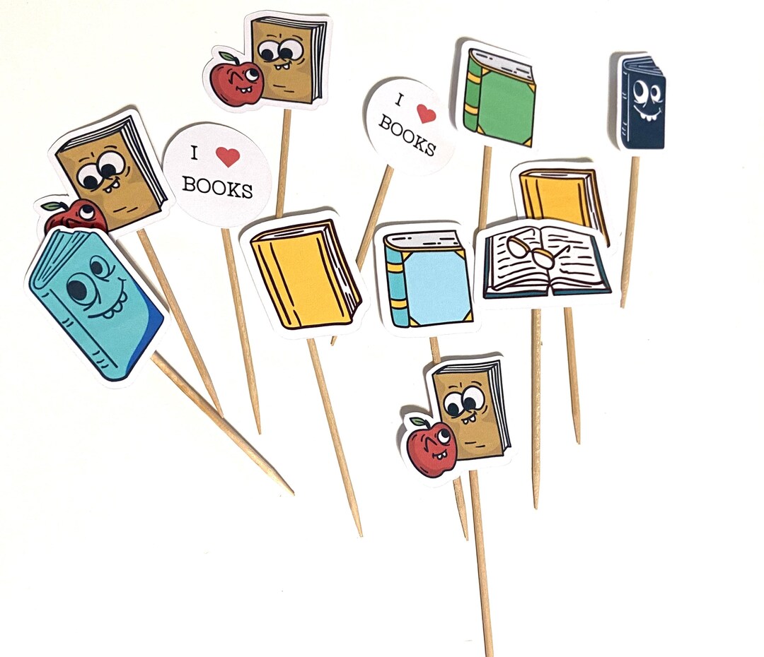 Mixed Book Cake Topper Decorations, I Love Reading, Library World Book ...