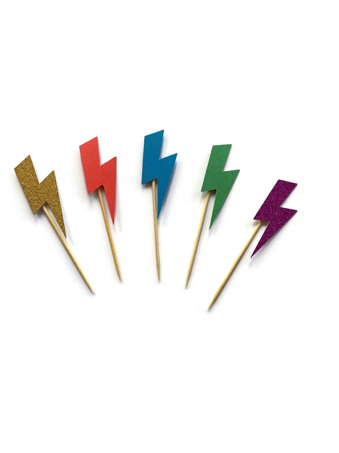 Lightning Bolt Cake Topper, 10 Colour Superhero Cupcake Picks , Glitter ...