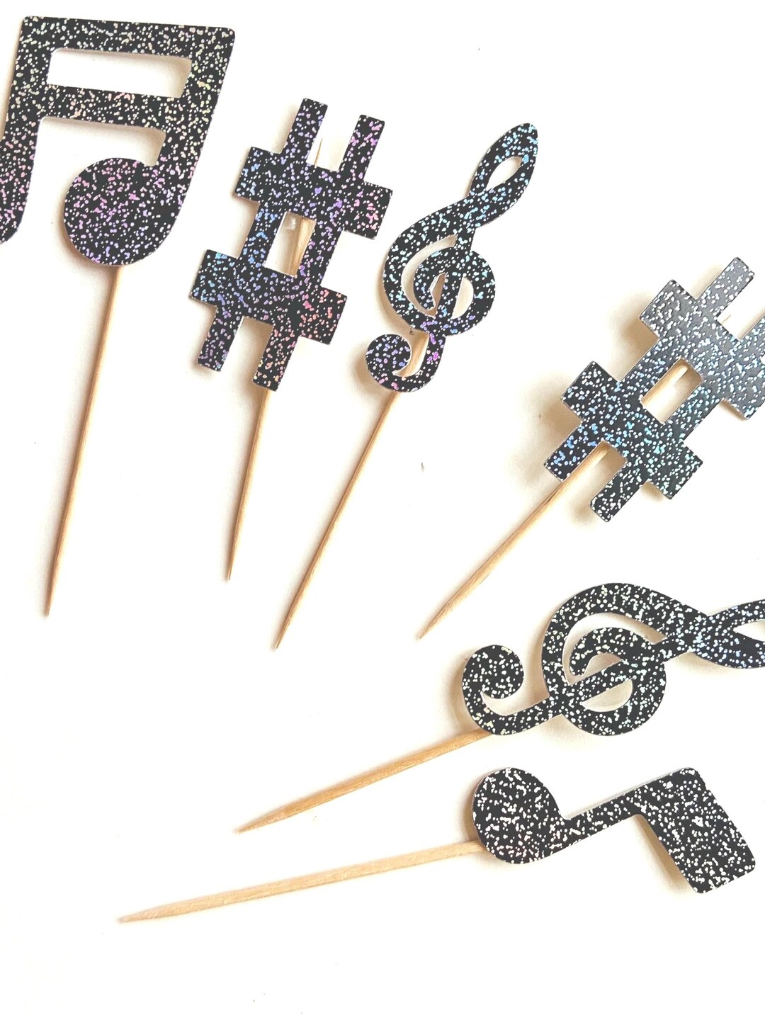 12 Music Note Cupcake Toppers, Neon Musical Theme Party Food Label Cake ...