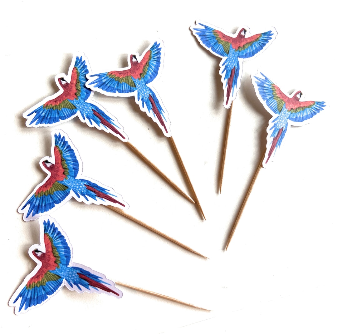 12 Parrot Cake Toppers, Tropical Bird Cake Decorations, Nature Food ...