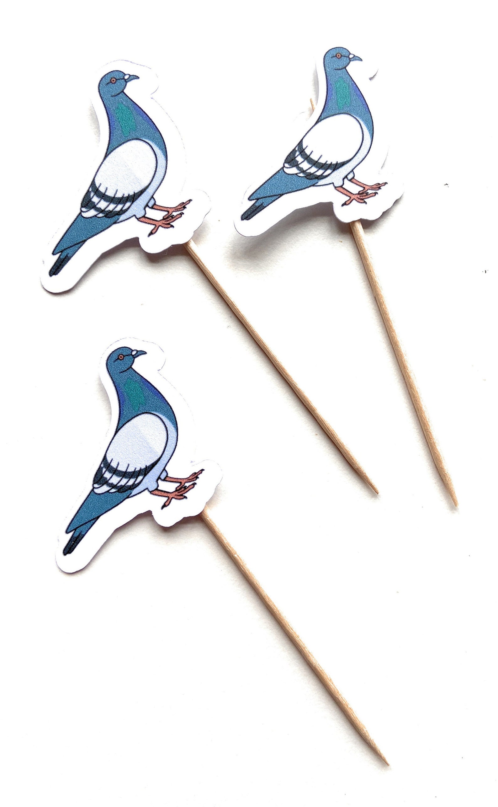 12 Pigeon Cake Toppers, Pigeon Cake Decorations, Nature Food Sticks ...