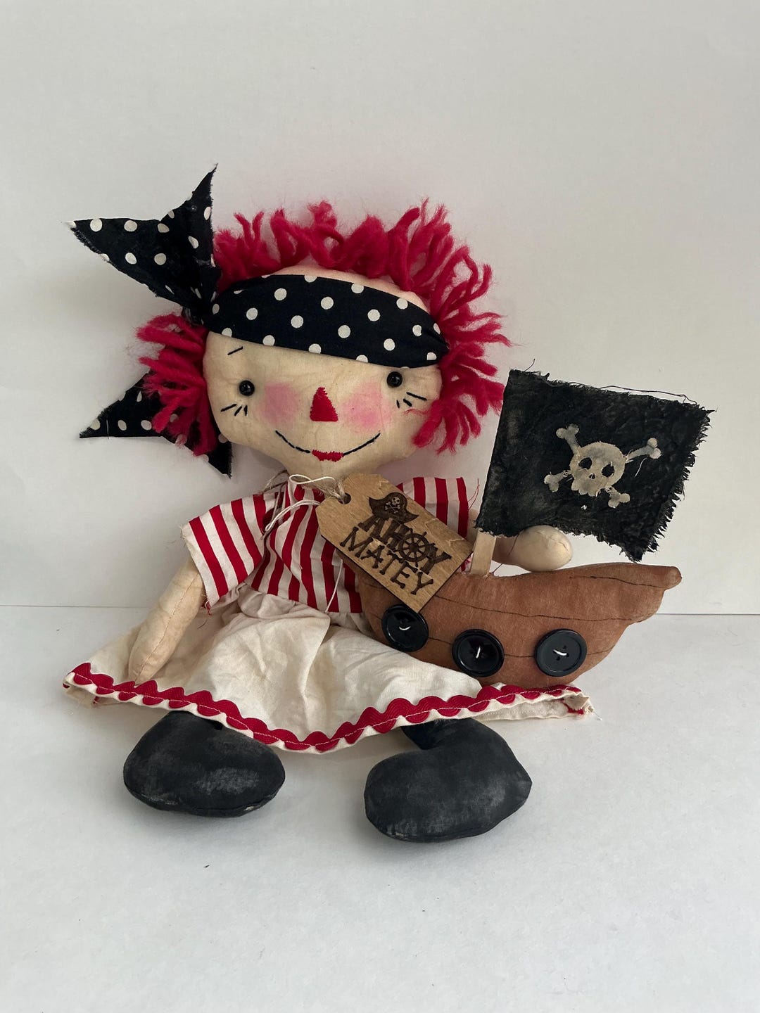 One of a Kind HANDMADE Raggedy Ann Primitive Whimsical Pirate Rag Doll ...