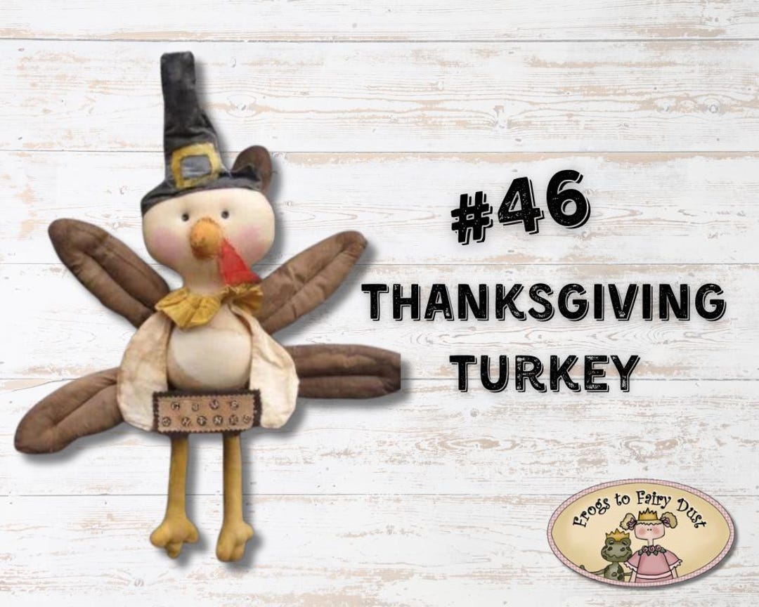 DIGITAL Prim Thanksgiving Turkey With Pilgrim Hat Rag Doll E-pattern ...