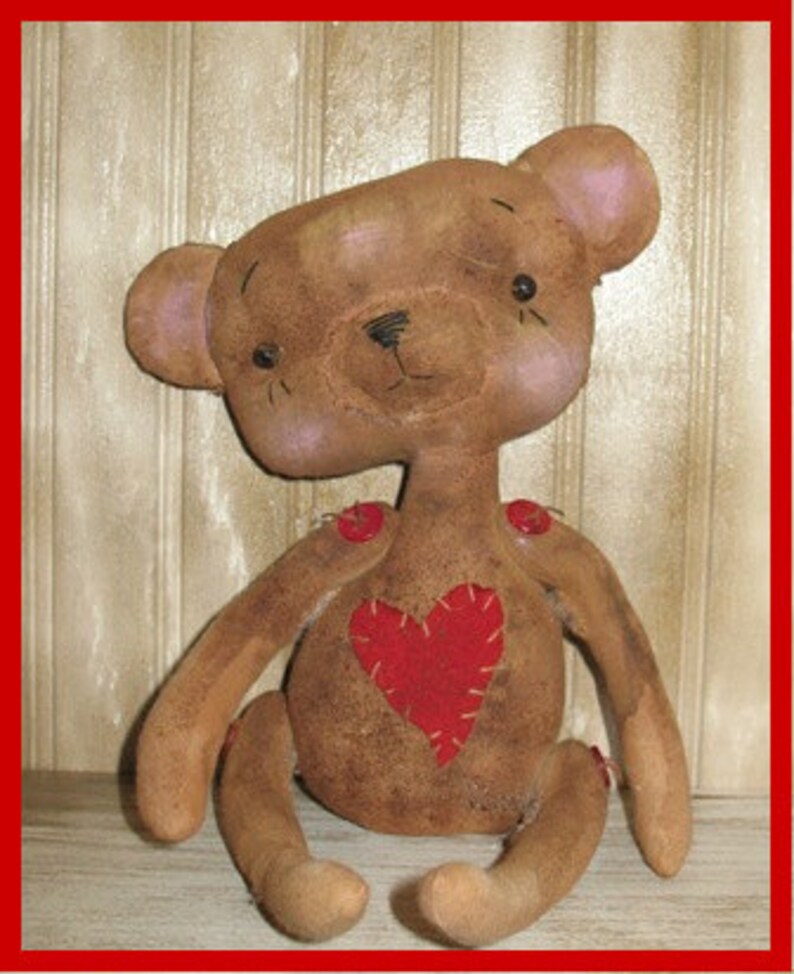 FTFD 21 Prim Old Teeny Teddy Love Valentine's Day Bear Primitive Rag ...