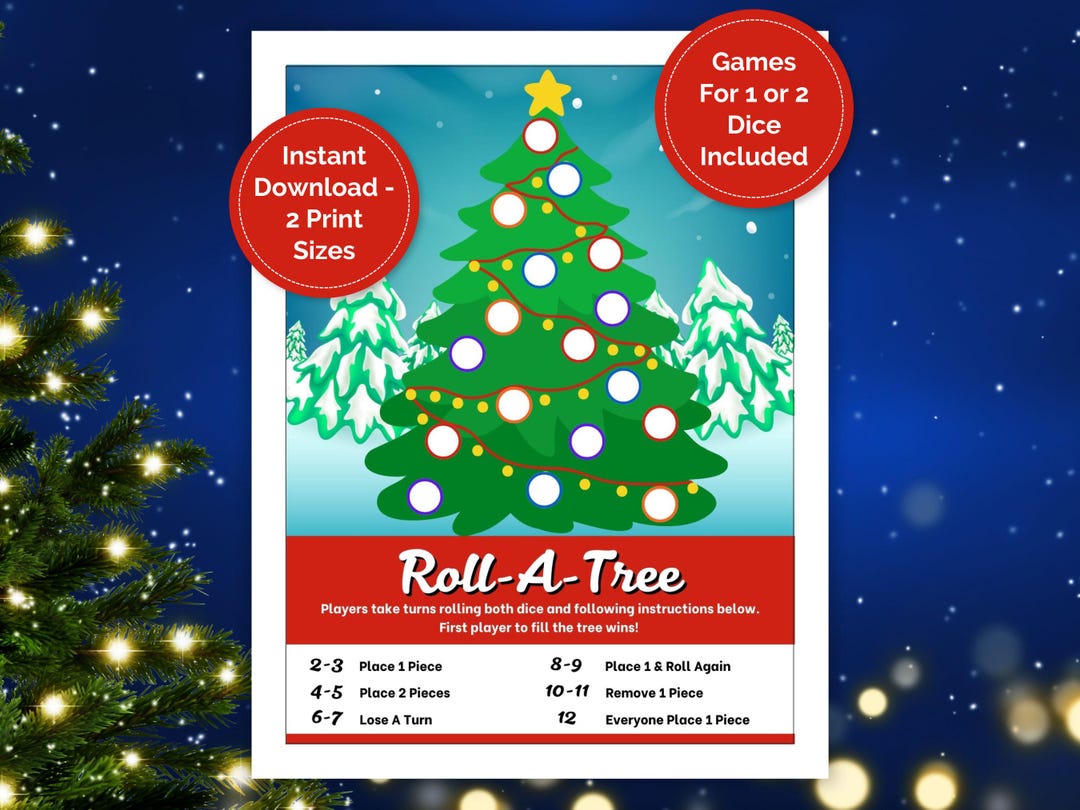 Christmas Dice Game: Roll A Tree, Christmas Kids Table Game Printable ...