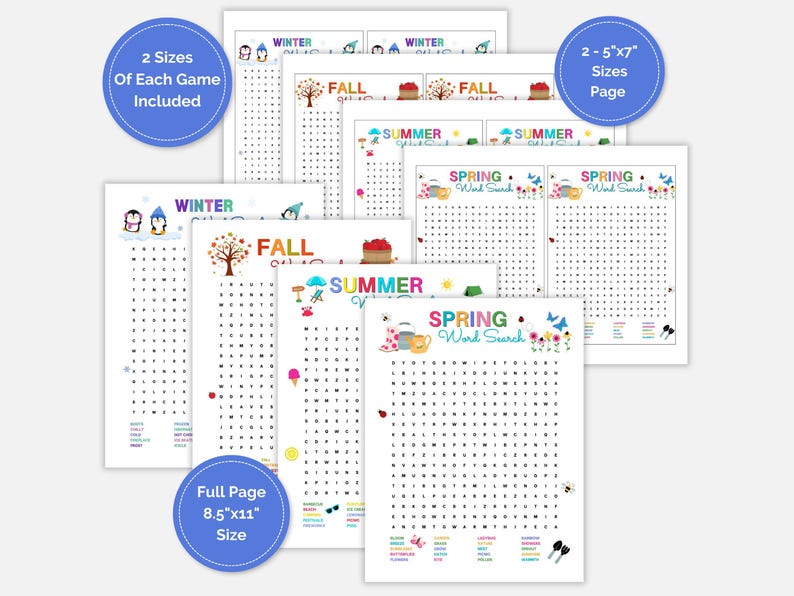 Four Seasons Word Search Puzzle Bundle, Spring Word Search, Summer Word ...