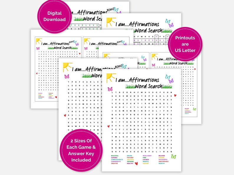 Positive Affirmations Word Search Printable Puzzle, Self Care Word ...