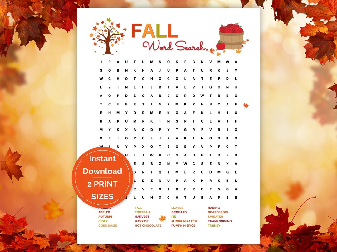 Fall Word Search, Autumn Word Search, Word Search Printable ...