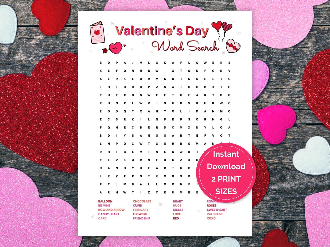 Valentines Day Word Search, Valentine Word Search, Valentine Word ...