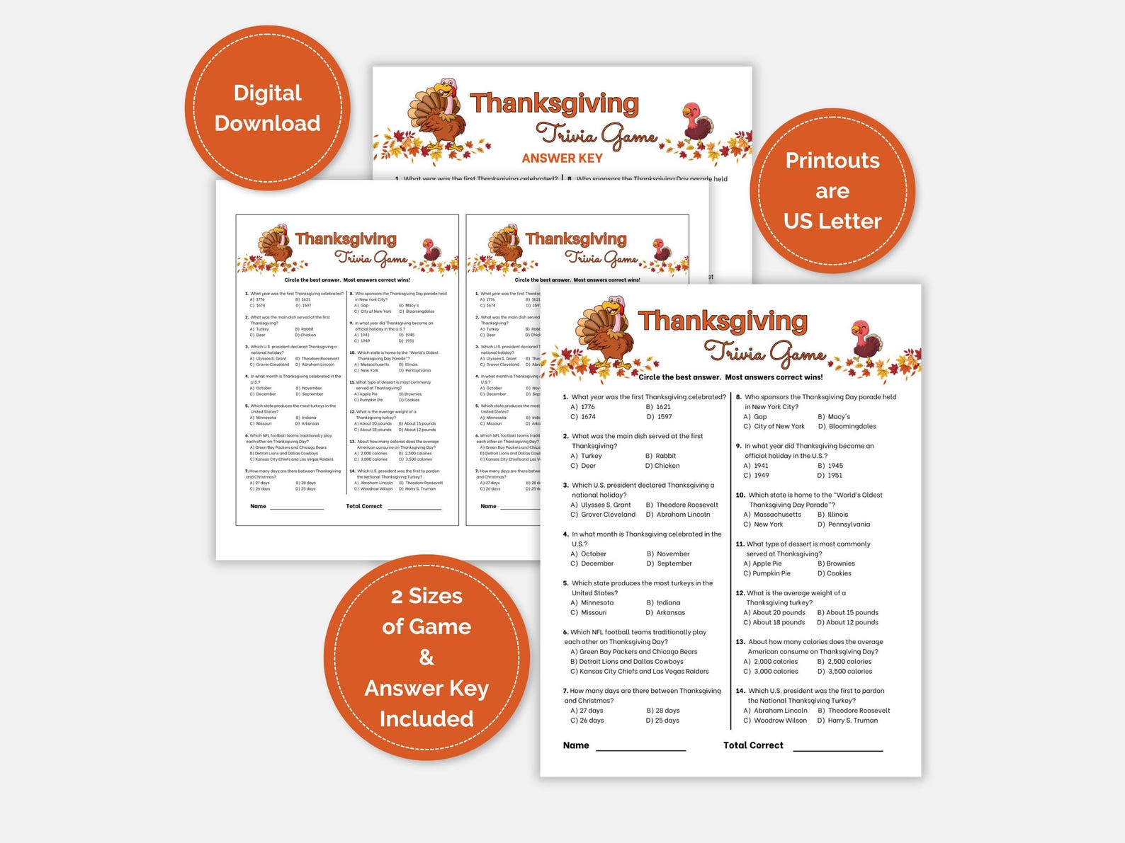 Thanksgiving Trivia Game, Thanksgiving Game, Turkey Trivia ...