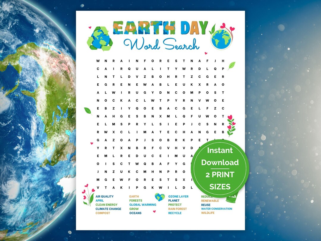 Earth Day Word Search, Word Search Printable, Earth Day Party Games ...