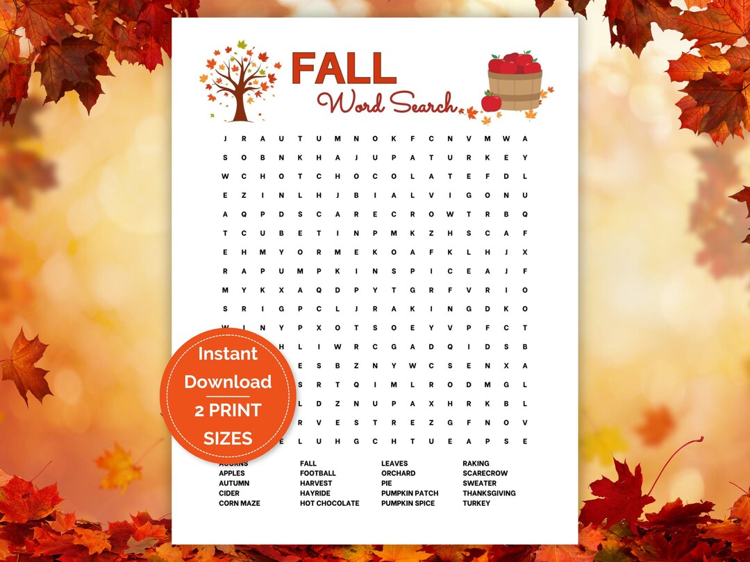 Fall Word Search, Autumn Word Search, Word Search Printable ...