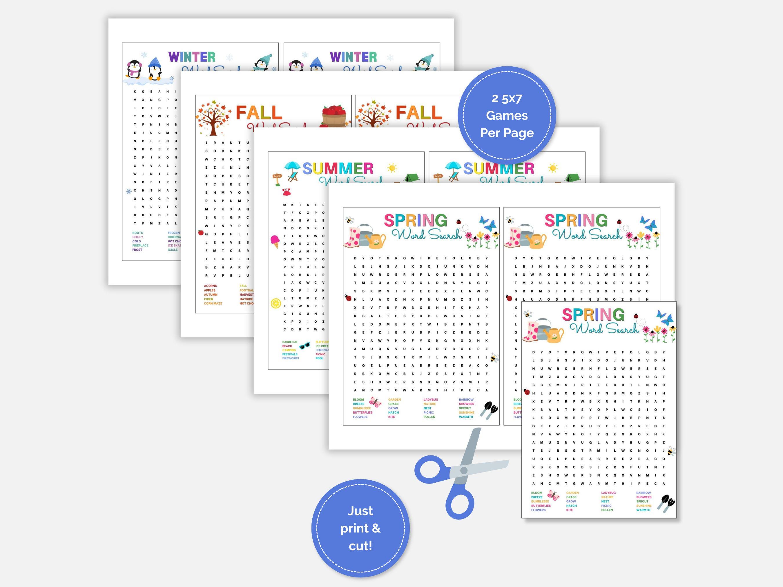 Four Seasons Word Search Puzzle Bundle, Spring Word Search, Summer Word ...