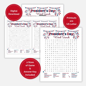 President's Day Word Search, Printable Presidents Day Activities ...