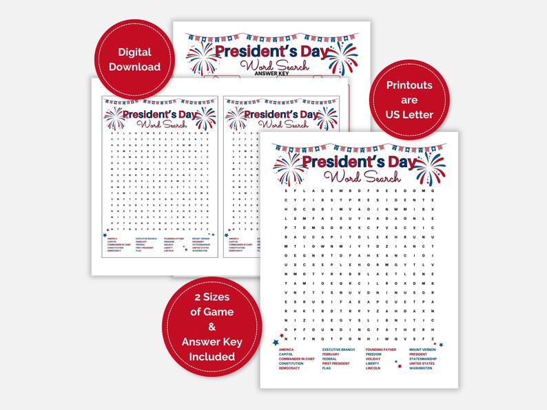 President's Day Word Search, Printable Presidents Day Activities ...