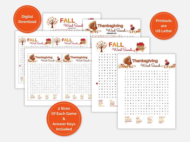 Fall Word Search Bundle, Thanksgiving Word Search Bundle, Word Search ...