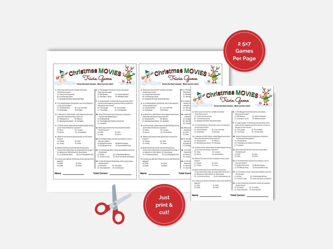 Christmas Movies Trivia Game, Christmas Trivia Game, Printable Holiday ...