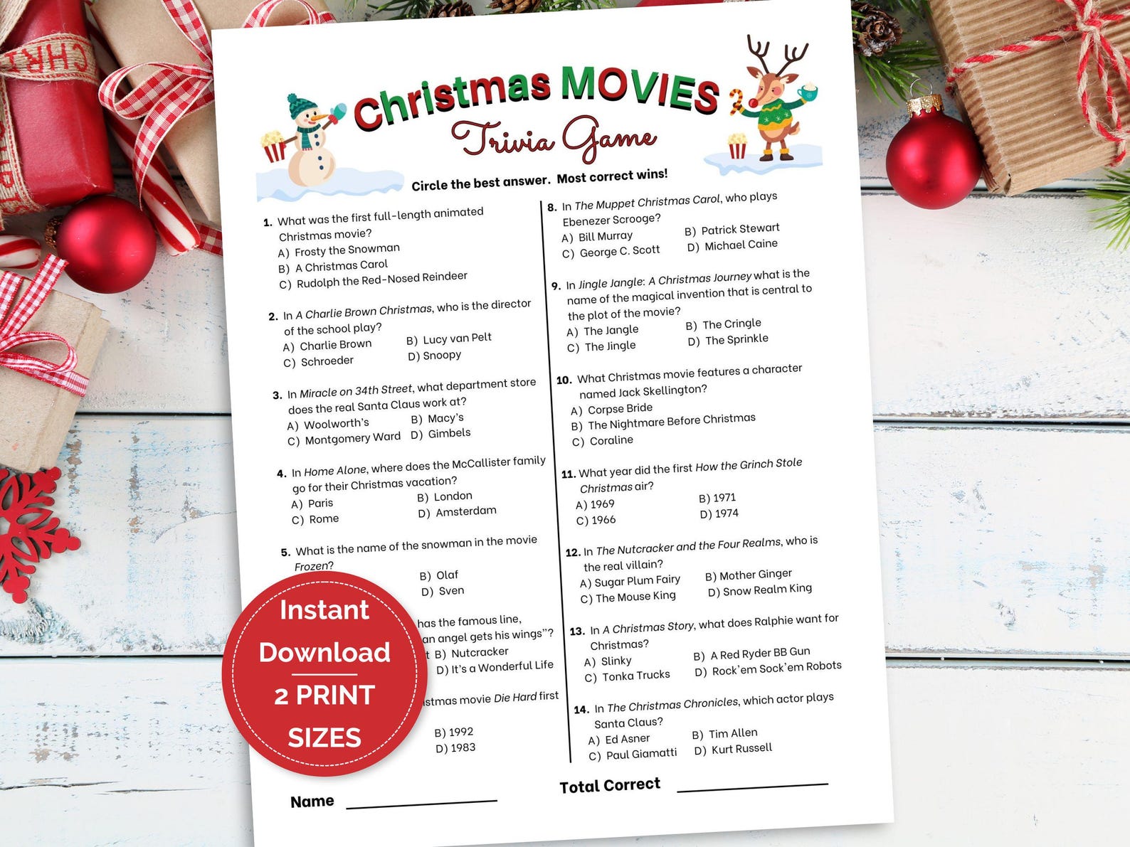 Christmas Movies Trivia Game, Christmas Trivia Game, Printable Holiday ...